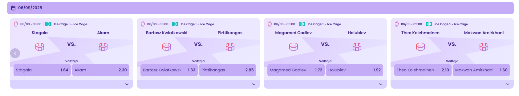 Ice Cage 5 Stagala vs Akam | Ennakko, vedonlyönti & kertoimet